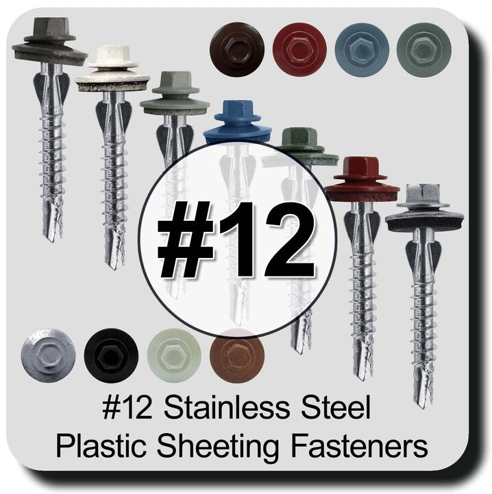 12 X 1-1/2" PFP STAINLESS STEEL Fastener- 1/4" Hex Head - #3 Drill Poi ...