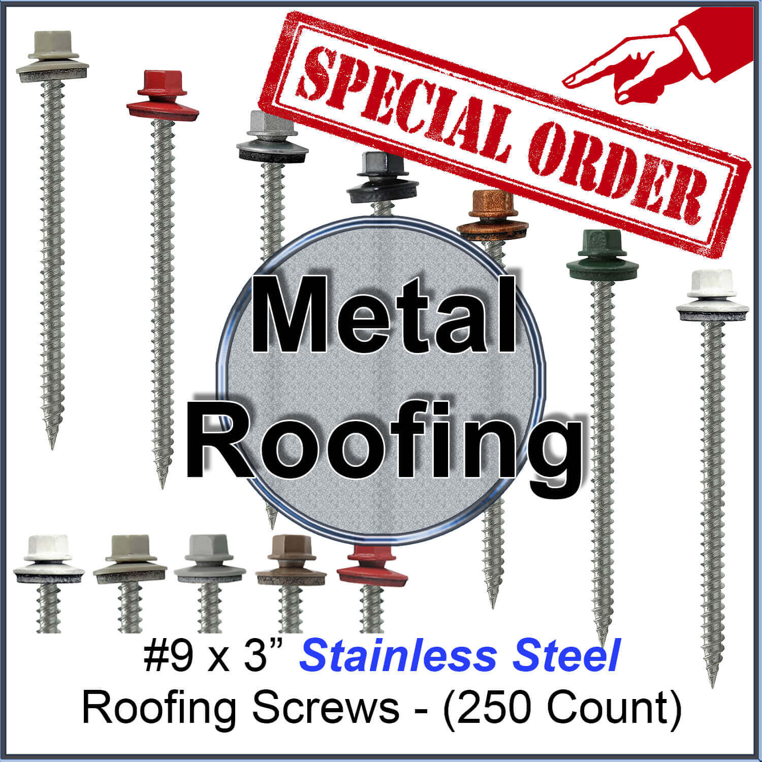 #9 x 3" Stainless Steel Metal Roofing Screws (250) Hex head sheet meta ...